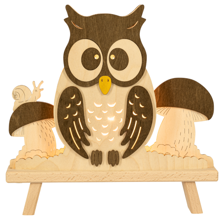Eulen Standleuchte aus Holz | Erzgebirge | WEIGLA