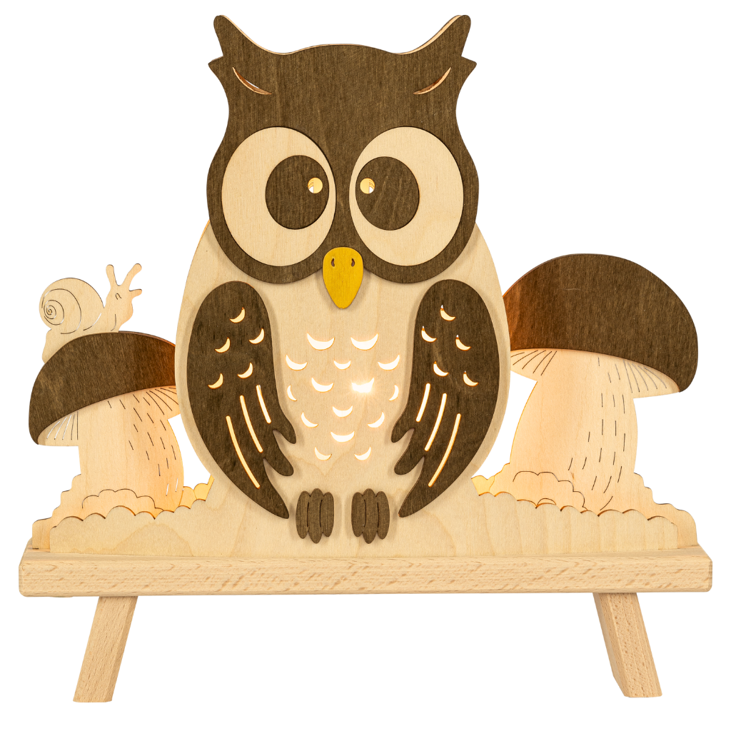 Eulen Standleuchte aus Holz | Erzgebirge | WEIGLA