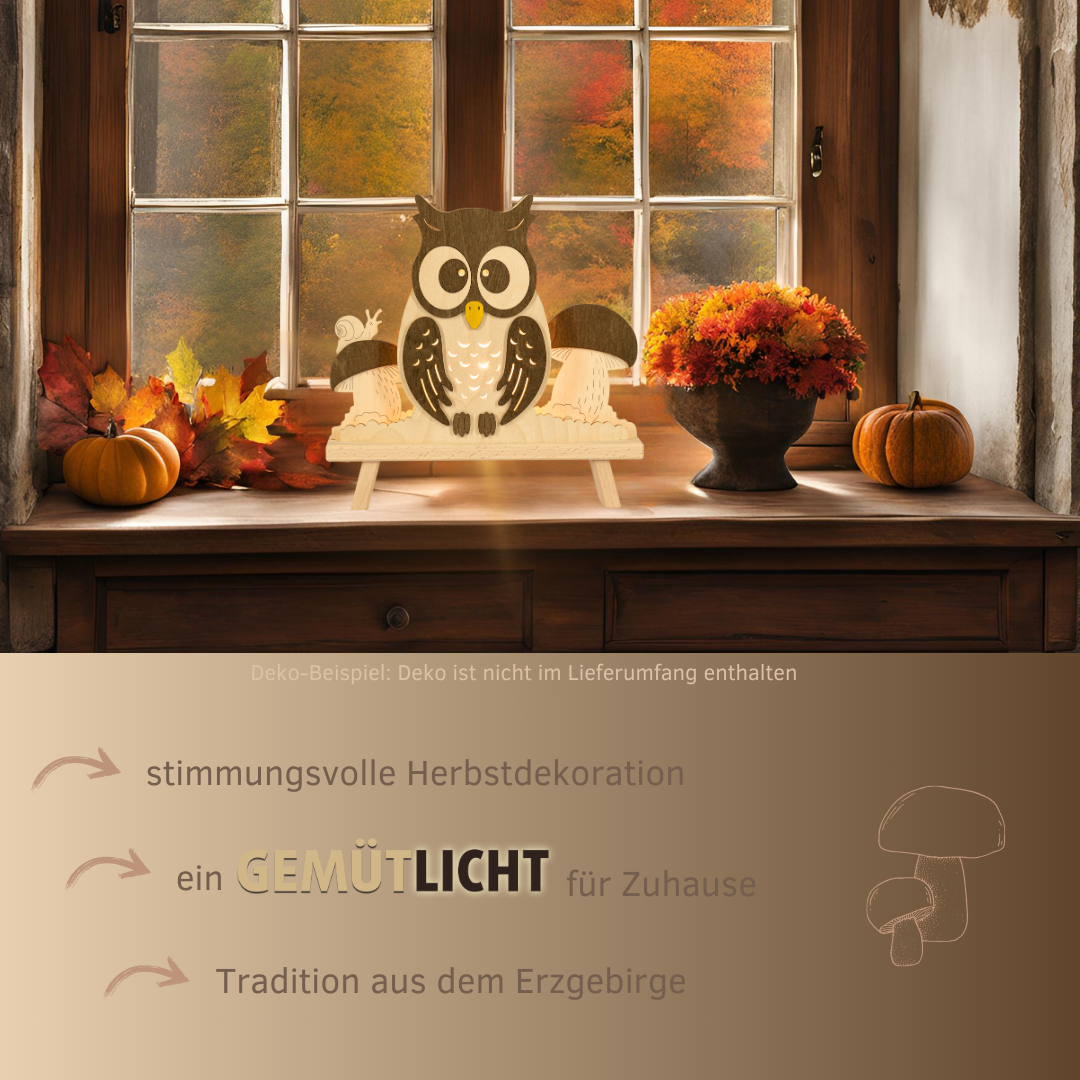 Eulen Standleuchte aus Holz | Erzgebirge | WEIGLA